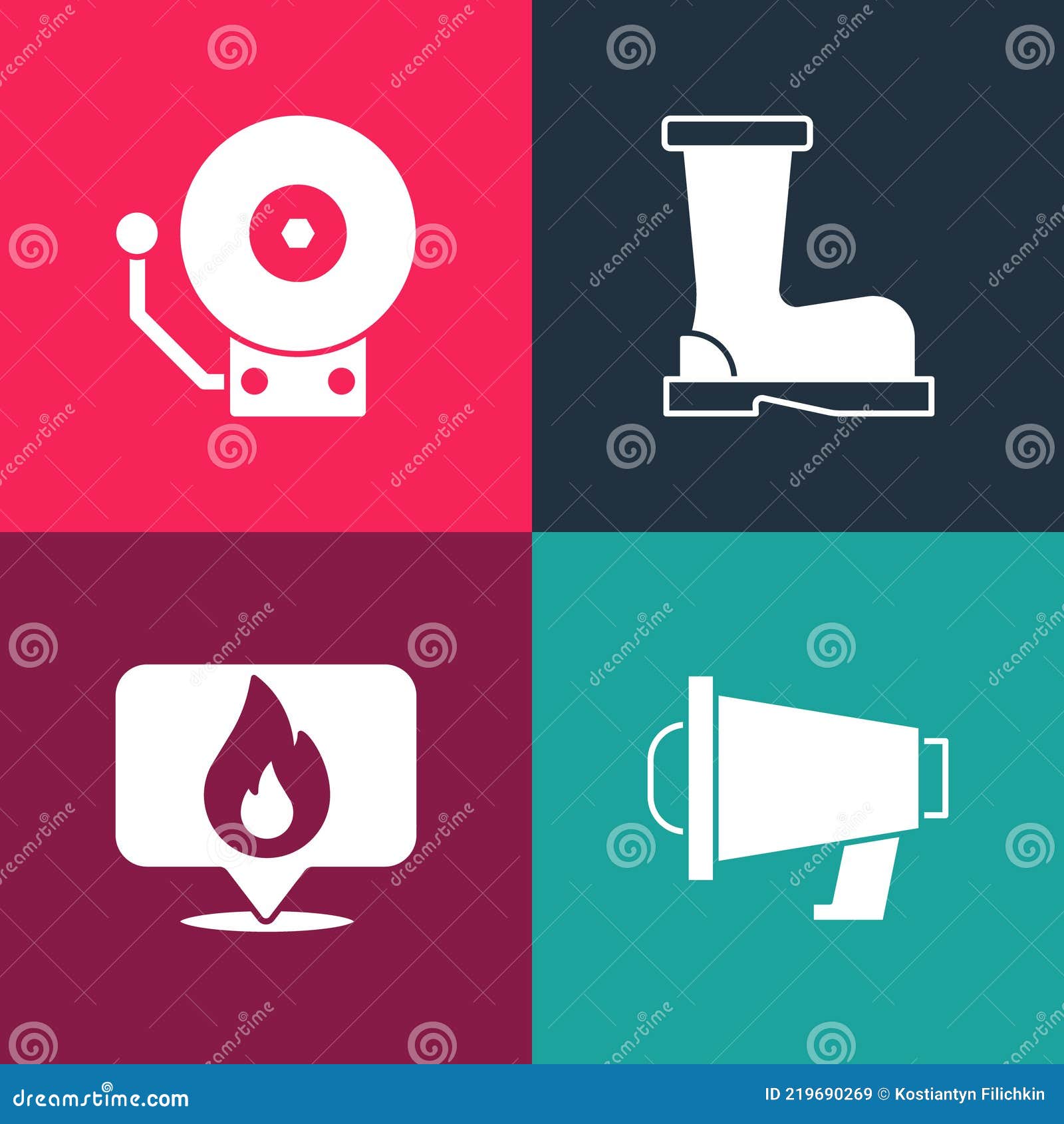 Set Pop Art Megaphone, Location with Fire Flame, Fire Boots and Ringing ...