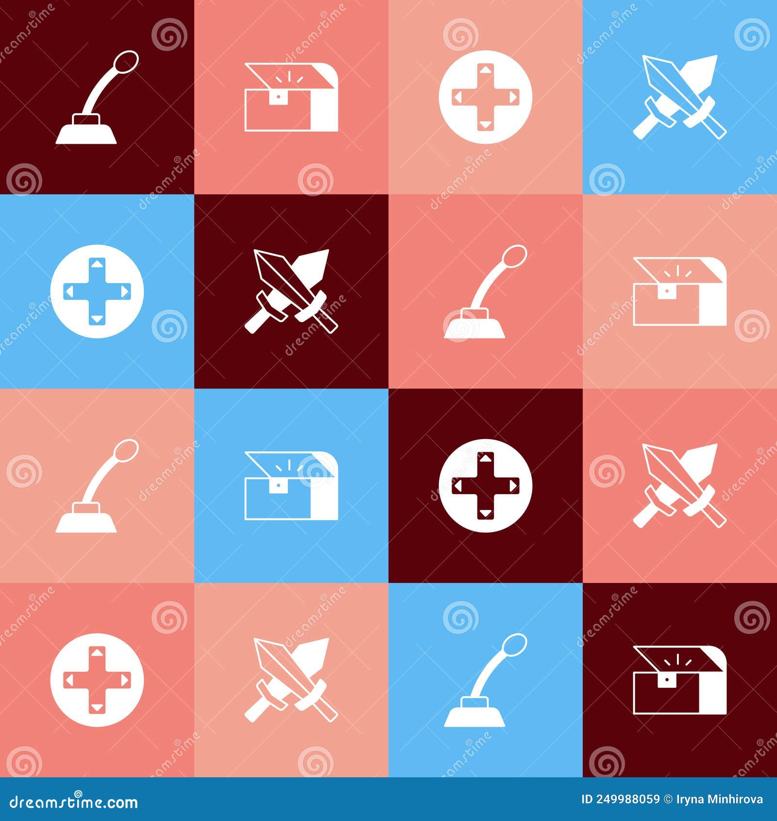 Set Pop Art Microphone, Chest for Game, Game Controller Joystick and ...