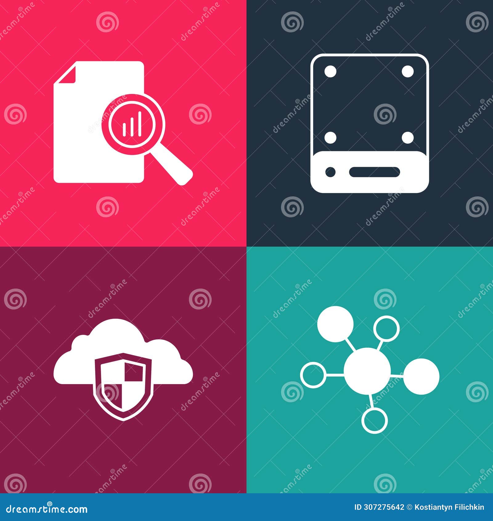Set Pop Art Mind Map Infographic, Cloud and Shield, Server and Document ...