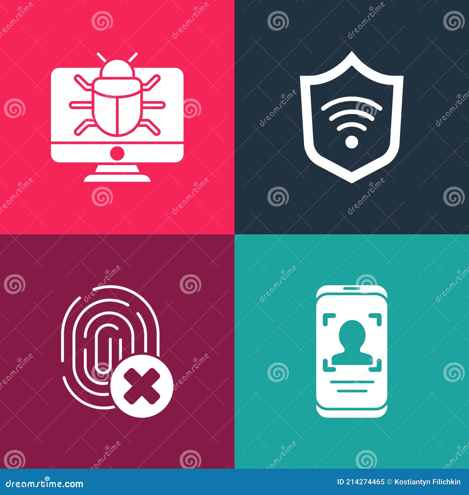 Set Pop Art Mobile and Face Recognition, Cancelled Fingerprint, Shield ... Set Pop Art Mobile and Face Recognition, Cancelled Fingerprint, Shield ...