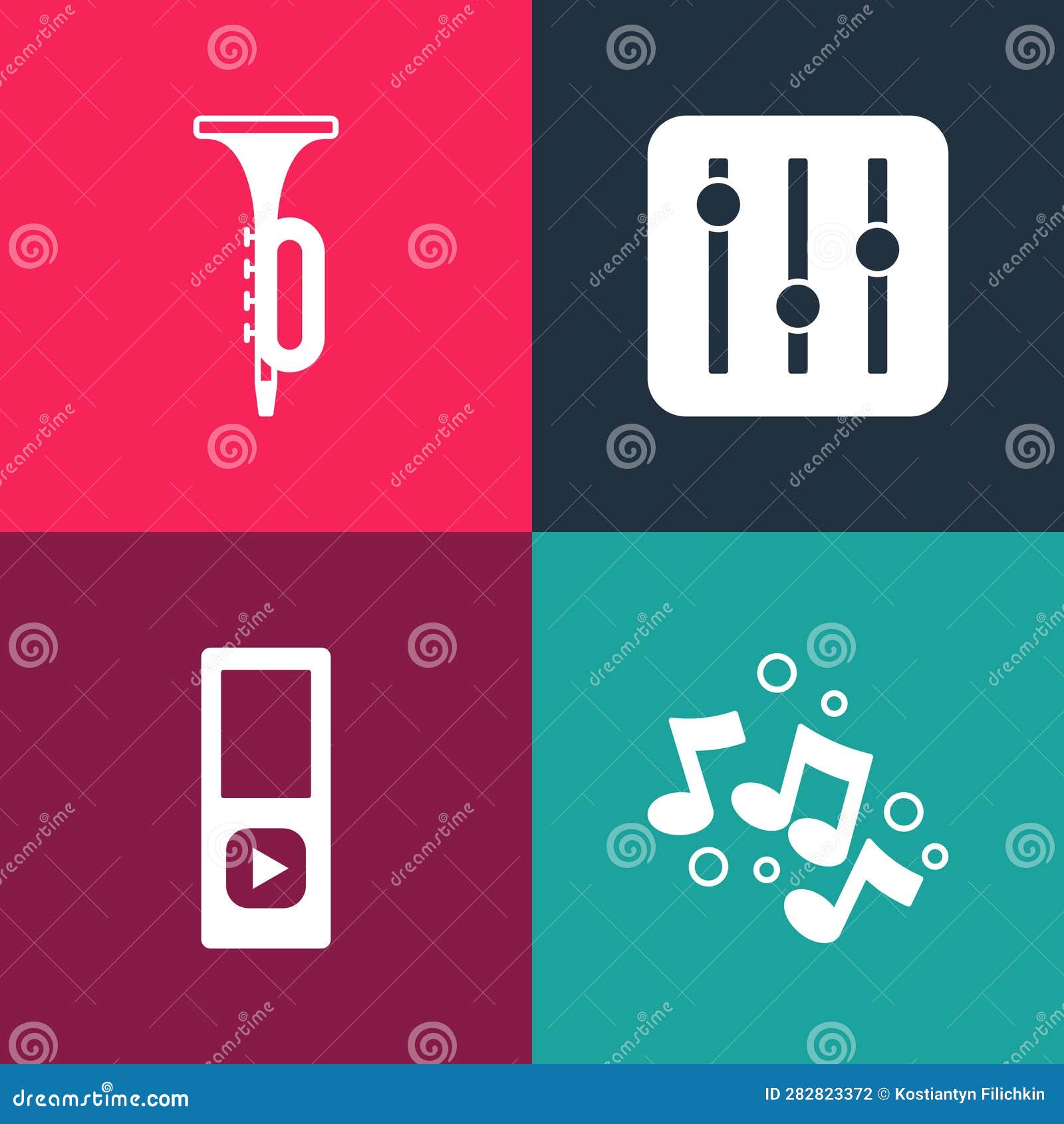 Set Pop Art Music Note, Tone, Player, Sound Mixer Controller and ...