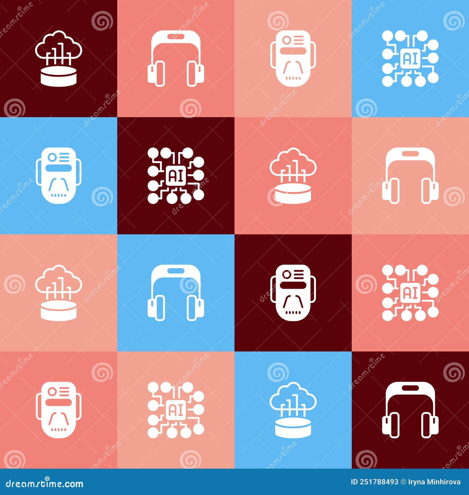 Set Pop Art Network Cloud Connection, Headphones, Artificial ...