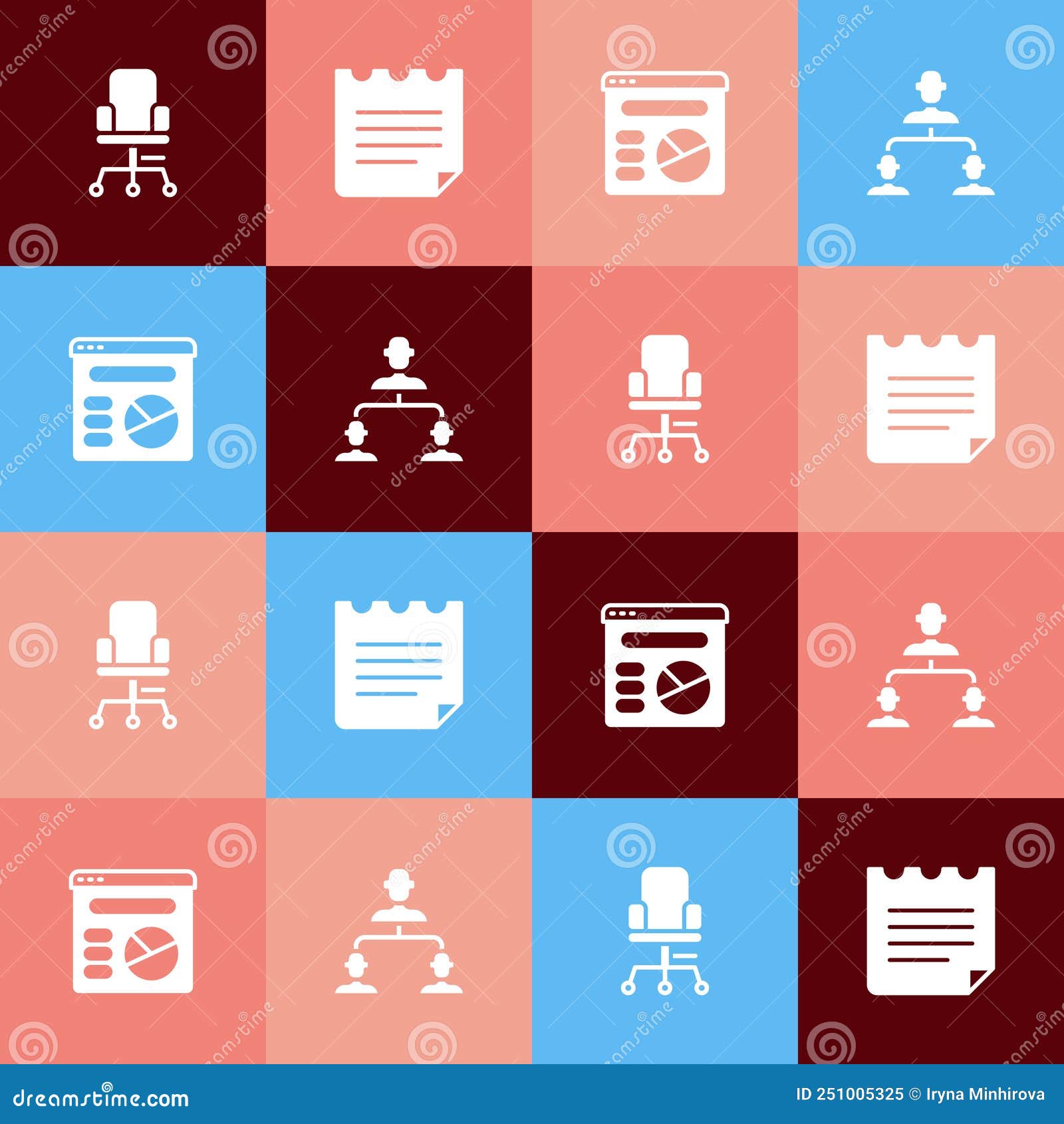 Set Pop Art Office Chair, Notebook, Pie Chart Infographic And Employee ...