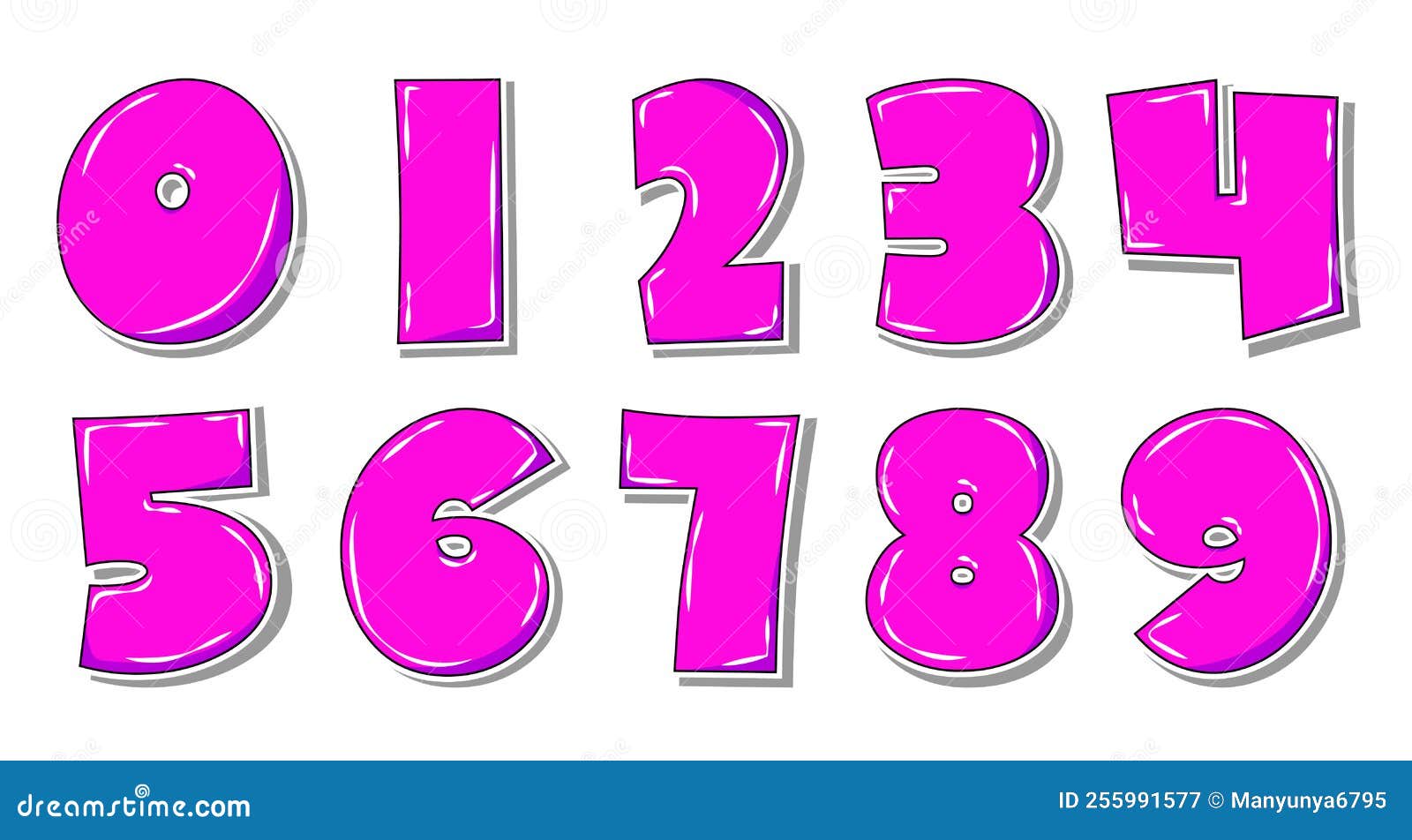Set of Pop Art Pink Numbers Isolated on White. Stock Vector ...