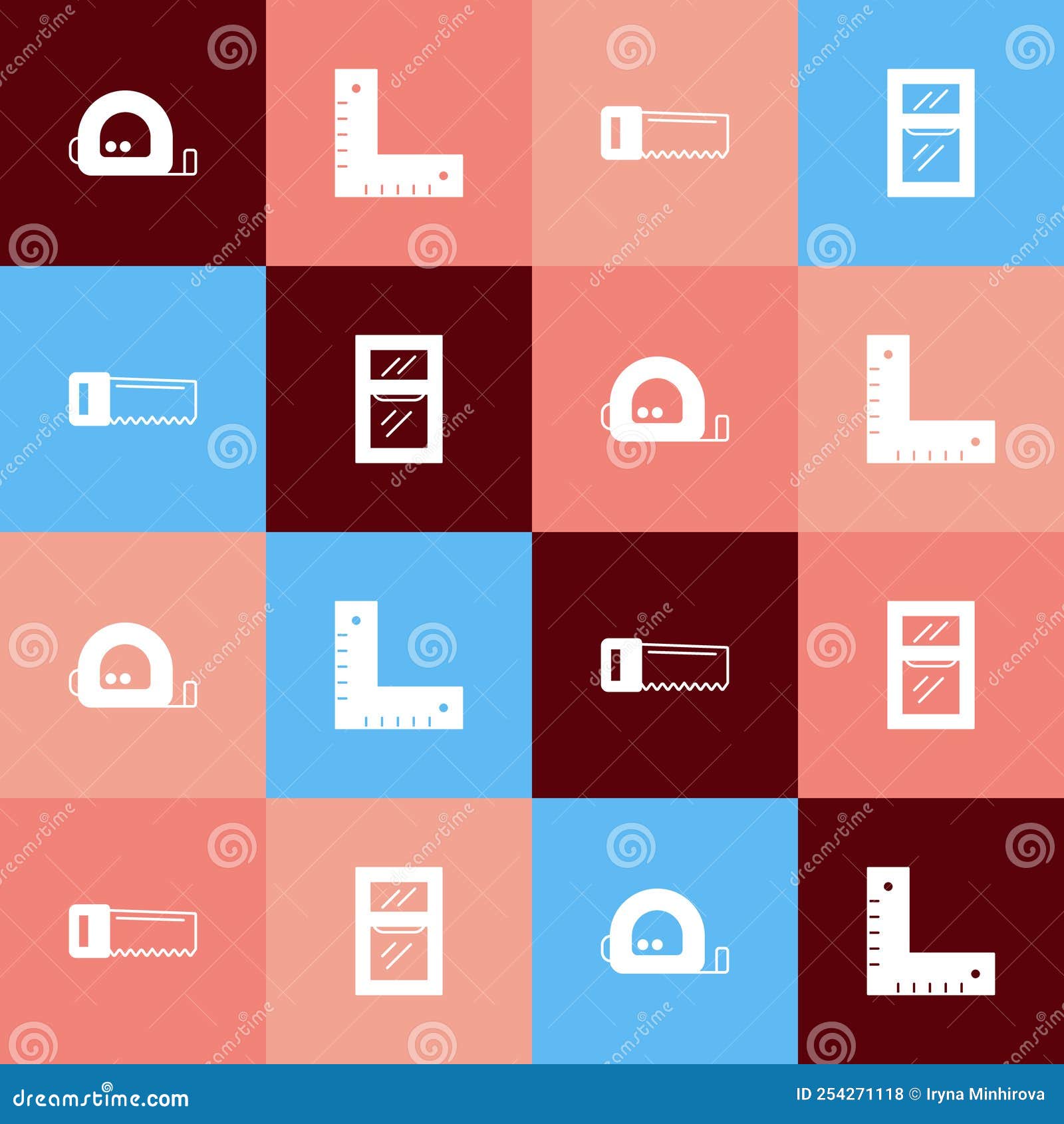 Set Pop Art Roulette Construction, Corner Ruler, Hand Saw and Window in ...