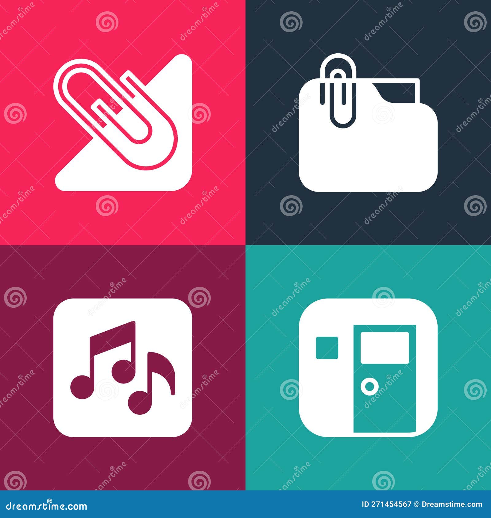 Set Pop Art School Classroom, Music Note, Tone, Document Folder with ...