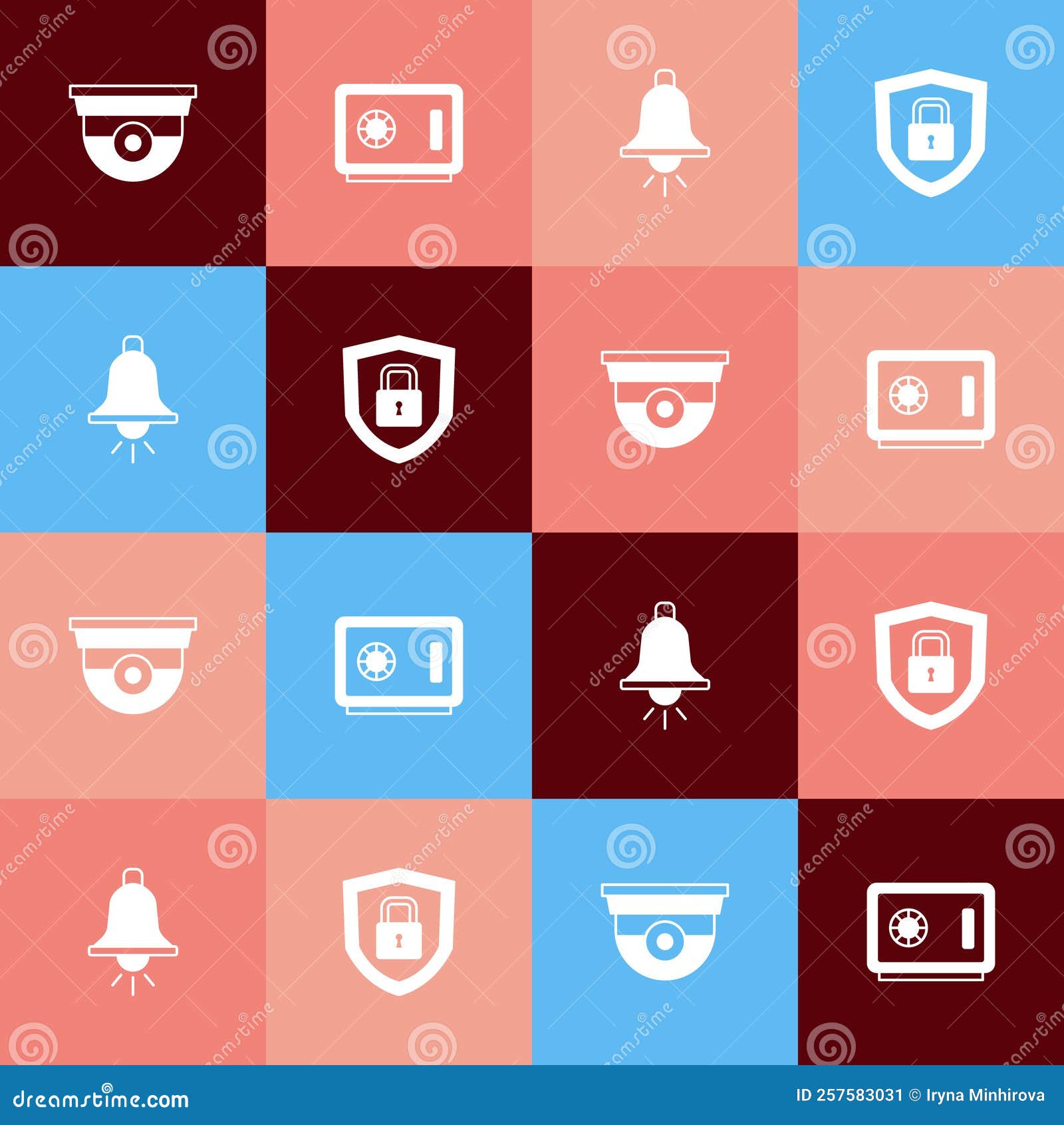 Set Pop Art Security Camera, Safe, Ringing Alarm Bell and Shield ...