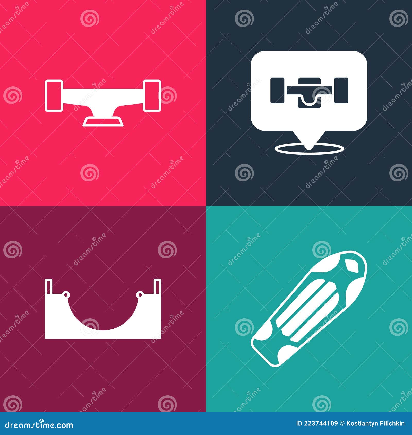 Set Pop Art Skateboard Deck, Park, Wheel and Icon. Vector Stock Vector ...