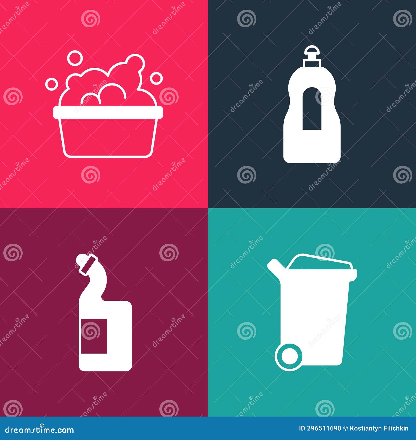 Set Pop Art Trash Can, Dishwashing Liquid Bottle, and Basin with Soap ...