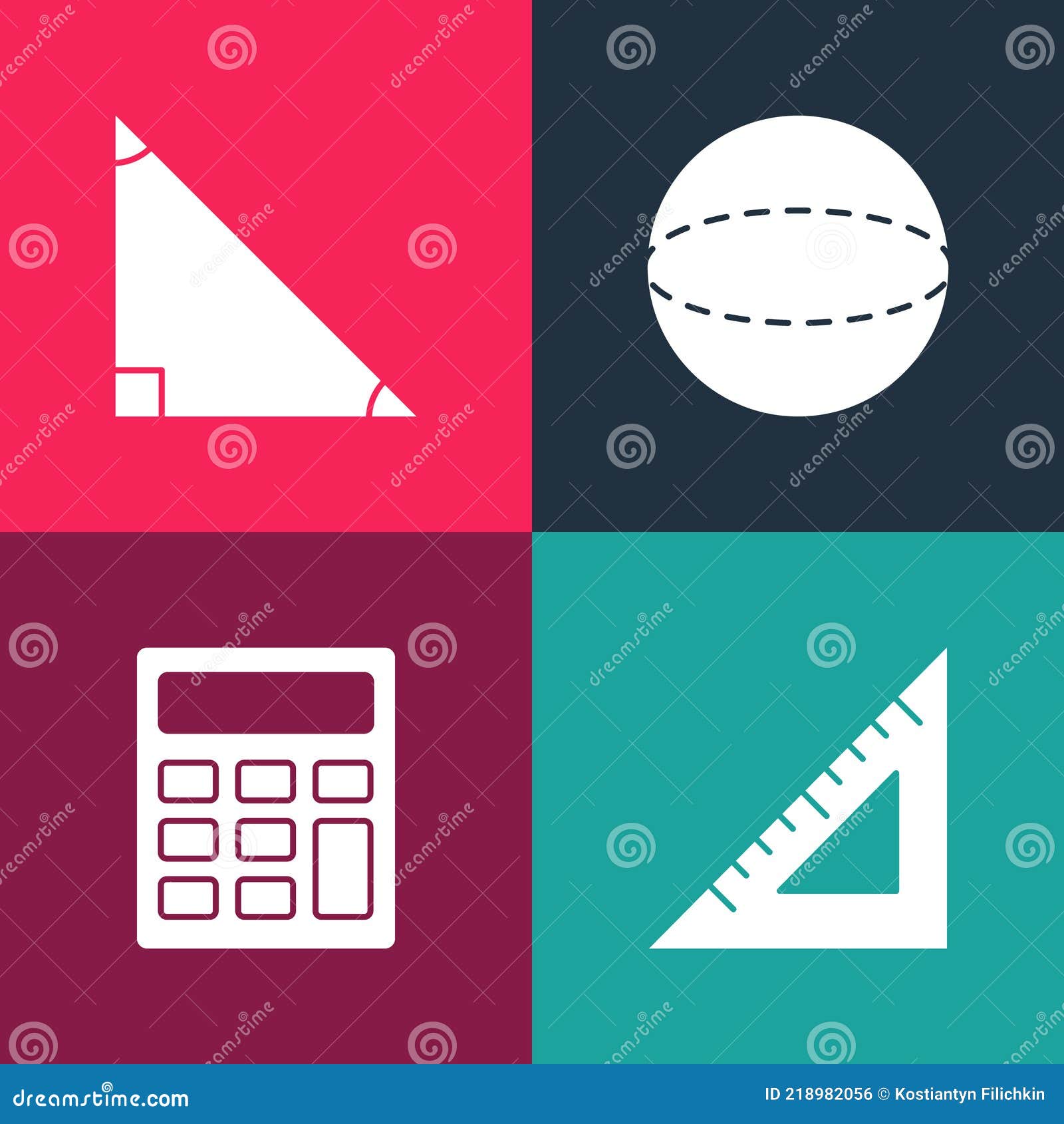 Set Pop Art Triangular Ruler, Calculator, Geometric Figure Sphere and ...