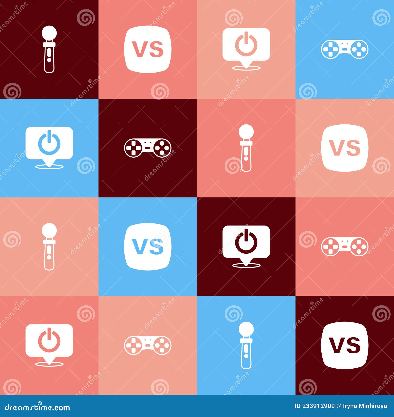 Set Pop Art VR Controller Game, VS Versus Battle, Power Button and Game ...