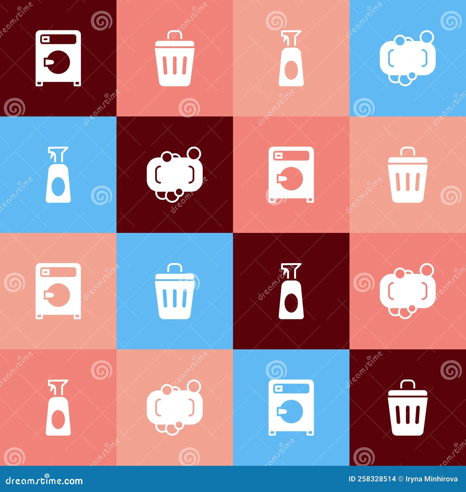 Set Pop Art Washer, Trash Can, Cleaning Spray with Detergent and Bar of ...