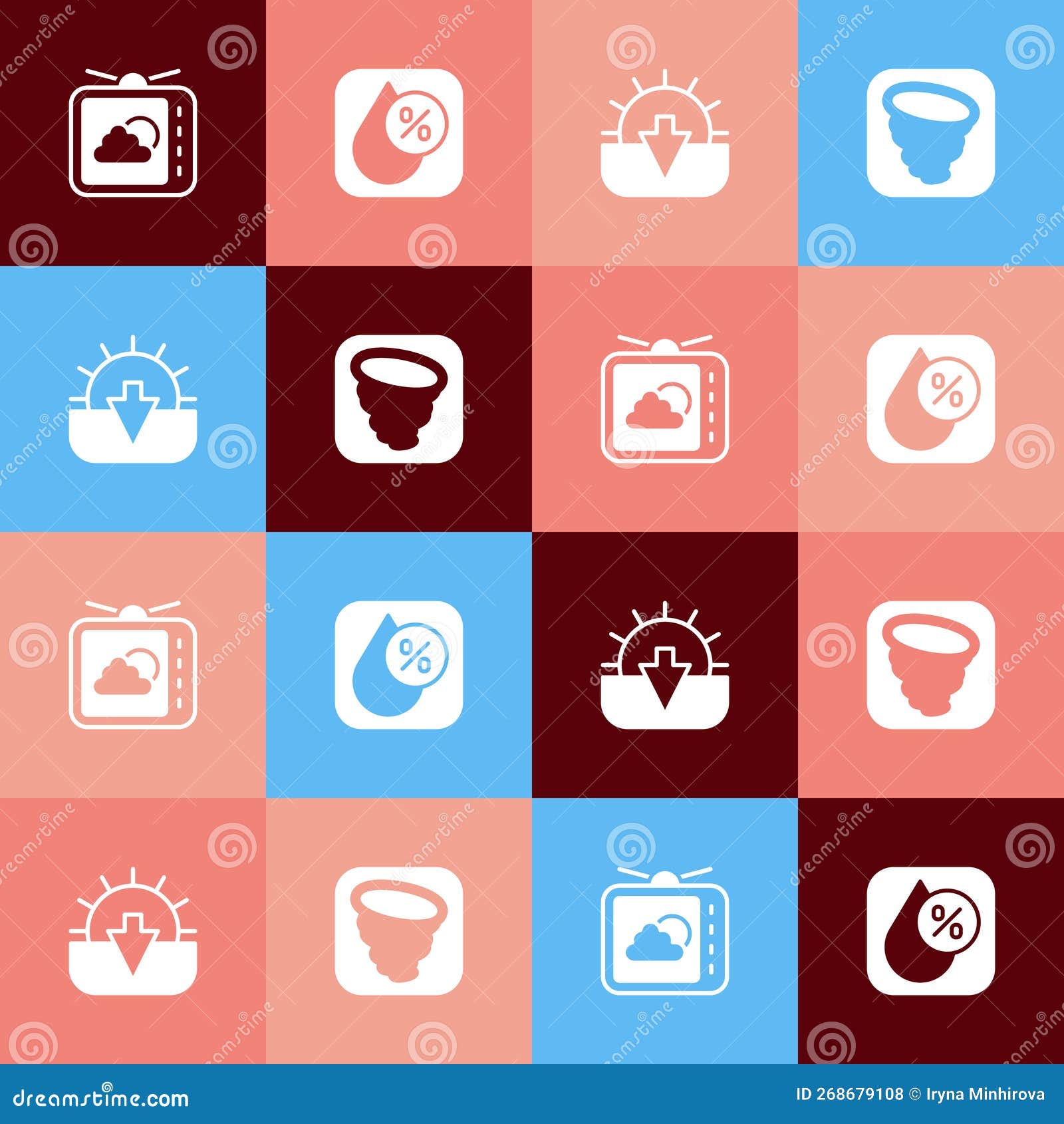 Set Pop Art Weather Forecast, Water Drop Percentage, Sunset and Tornado ...