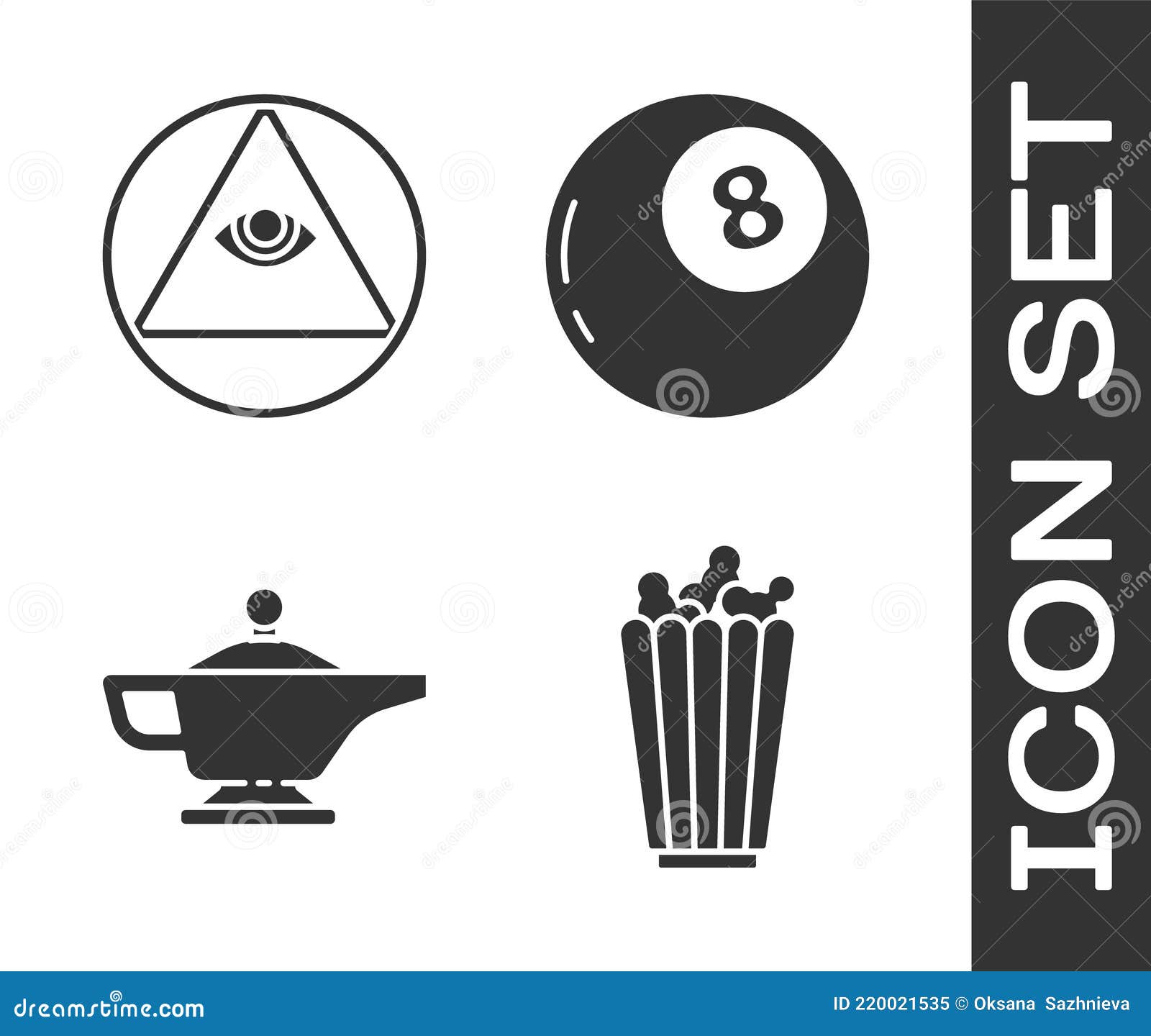 Set Popcorn in Box, Masons, Magic Lamp or Aladdin and Magic Ball of ...