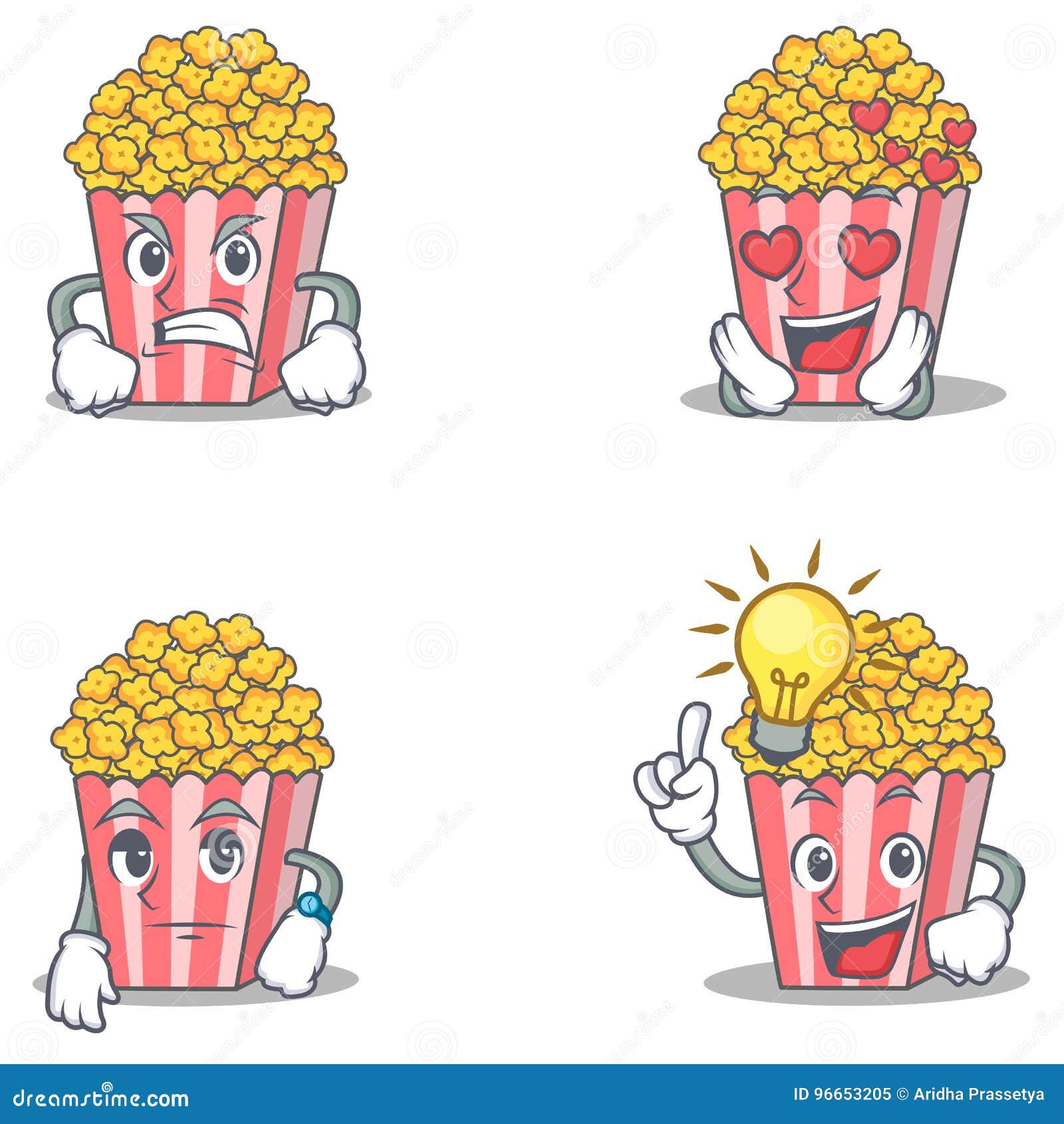 Set of Popcorn Character with Angry Love Waiting Idea Stock Vector ...