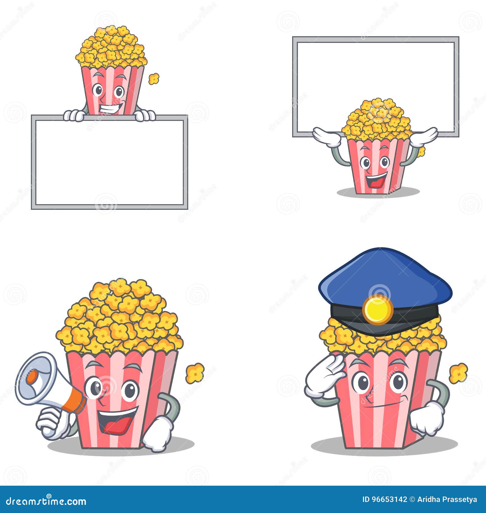 Set of Popcorn Character with Board Megaphone Police Stock Vector ...
