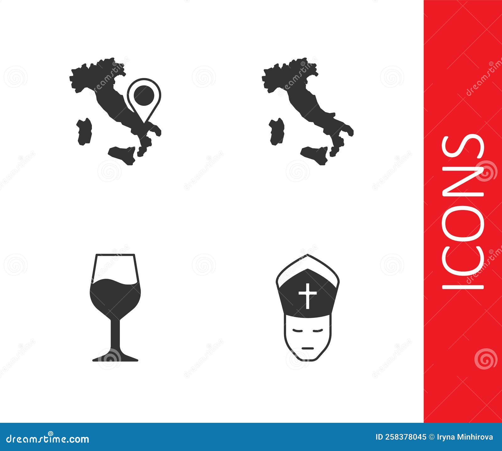 Set Pope, Map of Italy, Wine Glass and Icon. Vector Stock Illustration ...