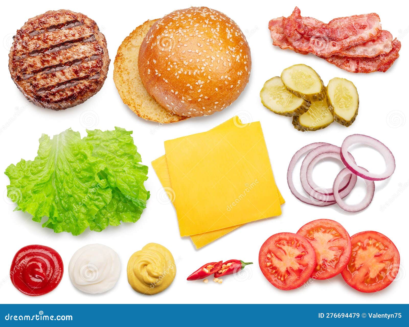 Set of Popular Cheeseburger Ingredients Isolated on White Background ...