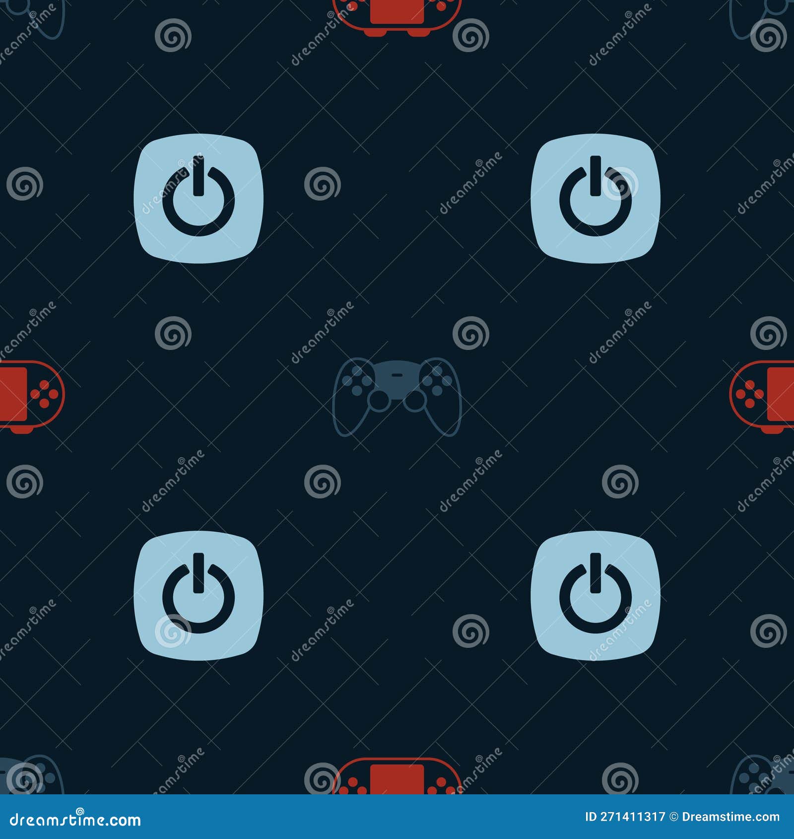 Set Portable Video Game Console, Game Controller Joystick and Power Button on Seamless Pattern ...