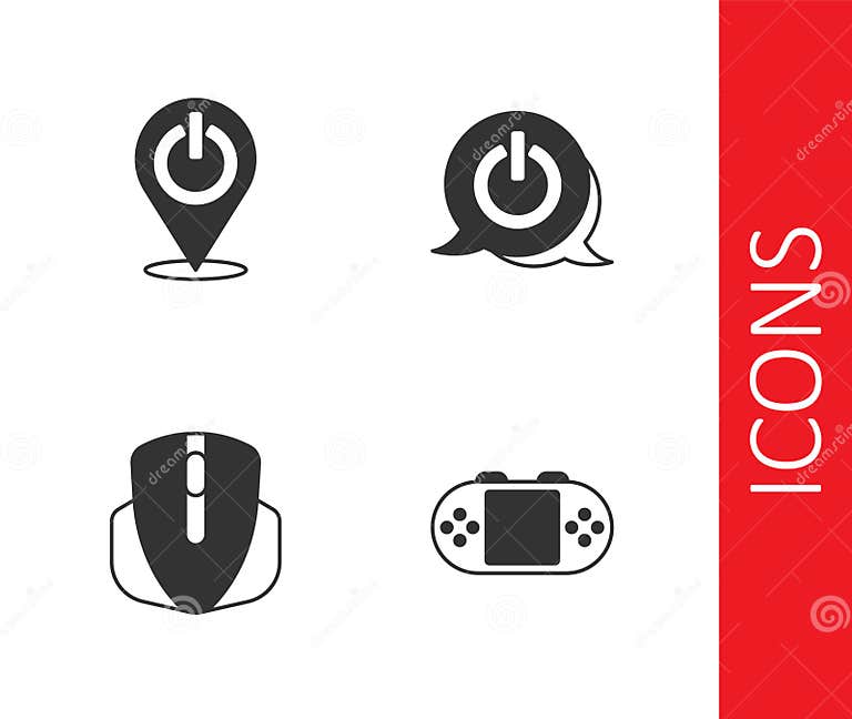 Set Portable Video Game Console, Power Button, Computer Mouse and Icon ...