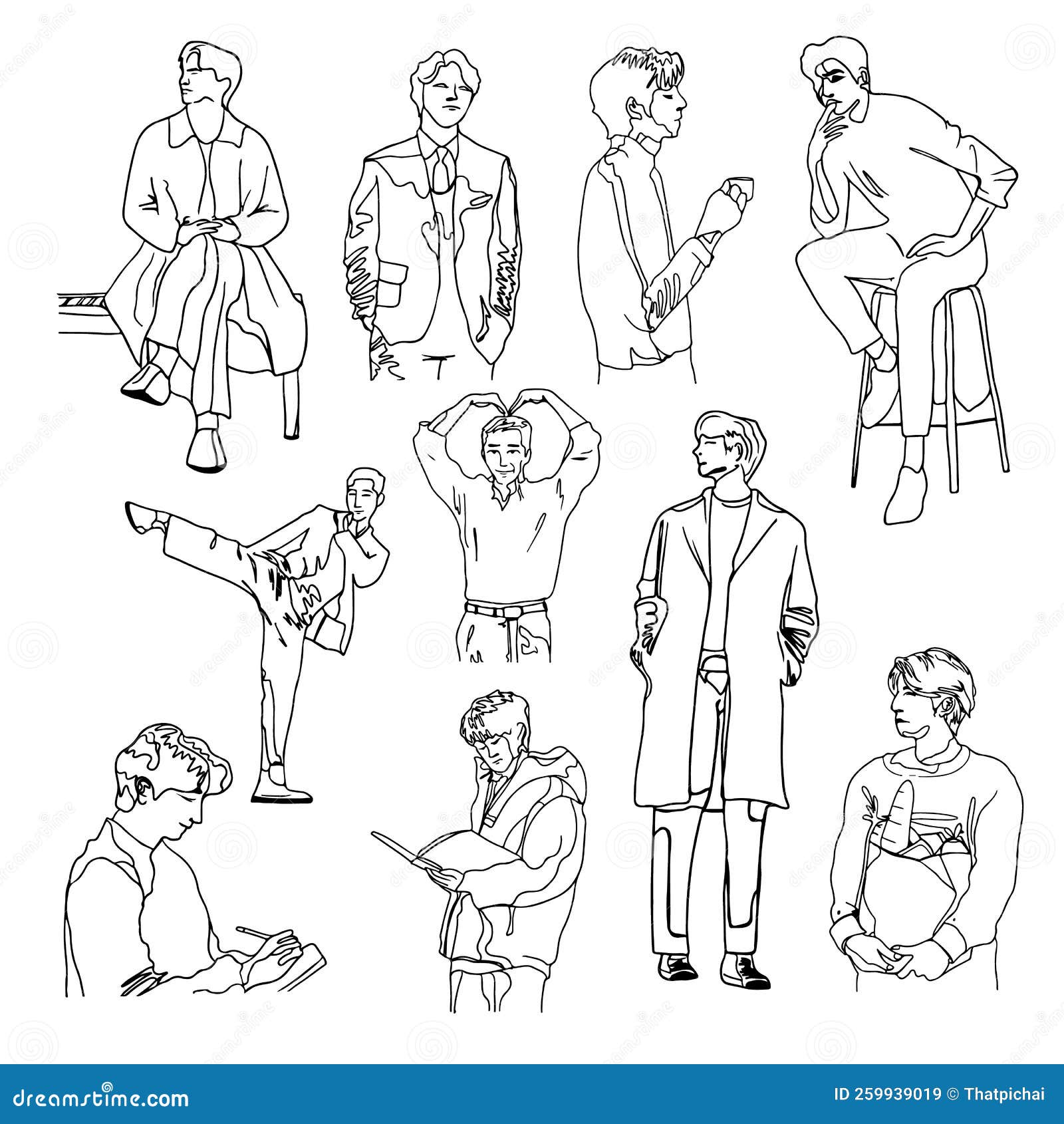 Set of Portrait Man Line Art. Stock Illustration - Illustration of line ...