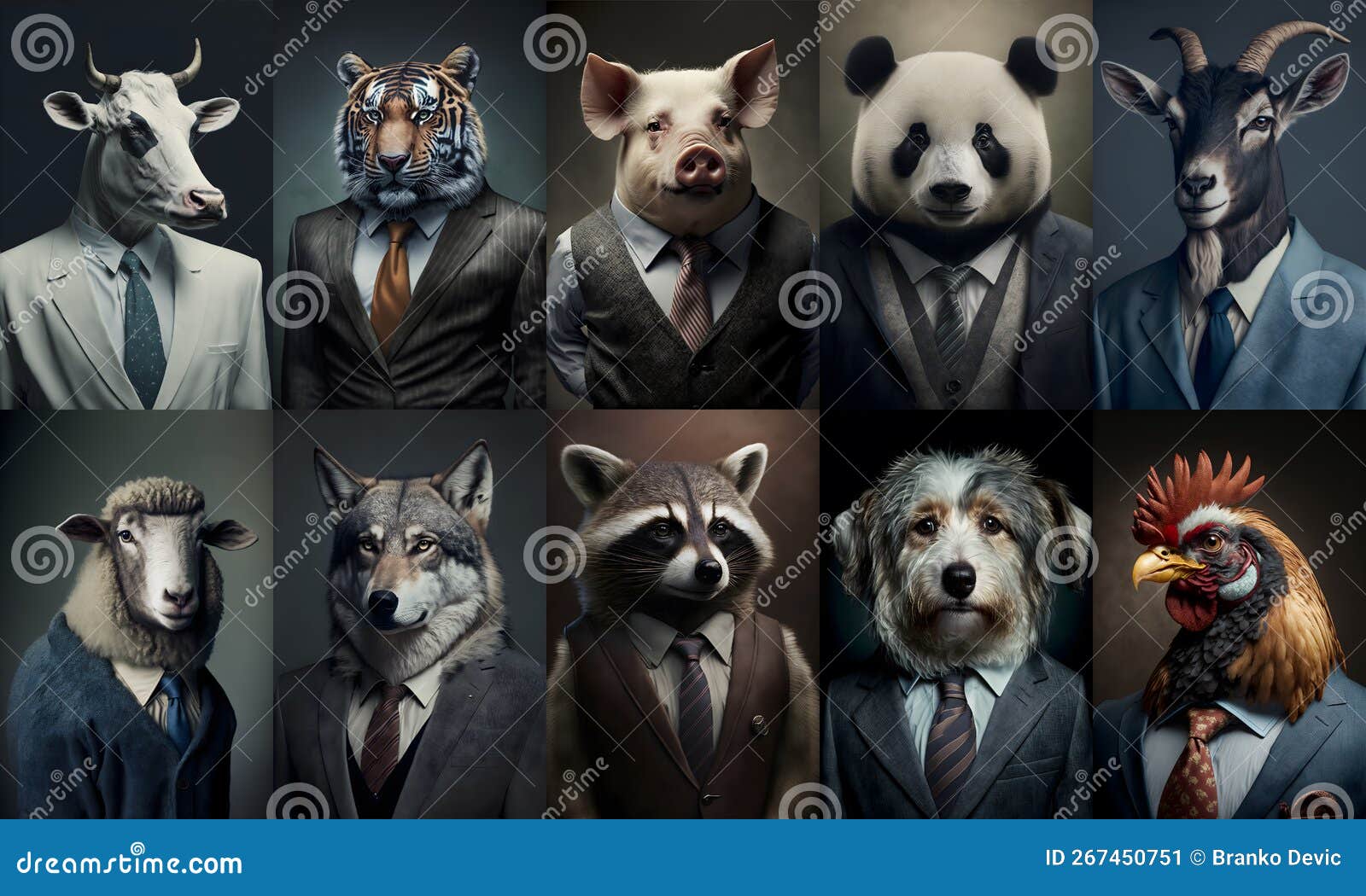 Set of Portraits with Animals in a Business Suits at the Studio Stock ...