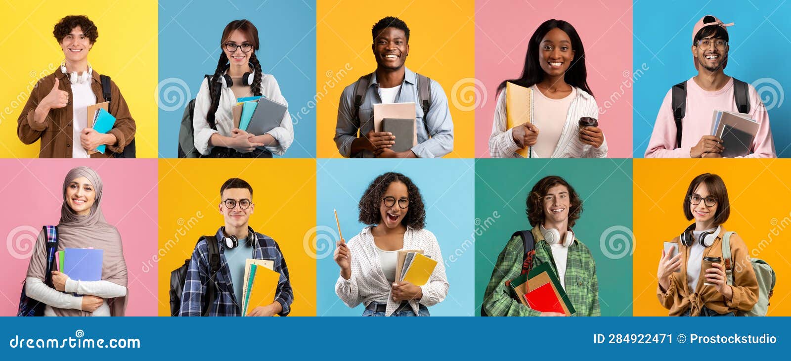 Set of Portraits of Successful Diverse Students, Collage Stock Image ...