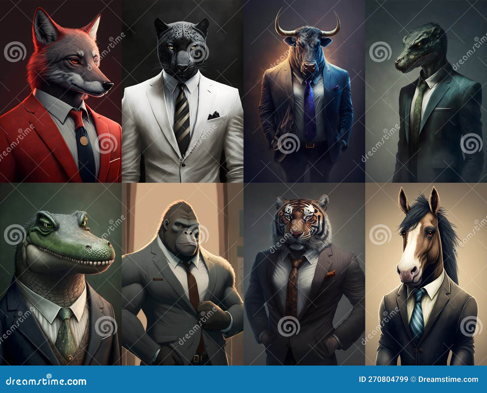 Set of Portraits with Animals in a Business Suits at the Studio Stock ...