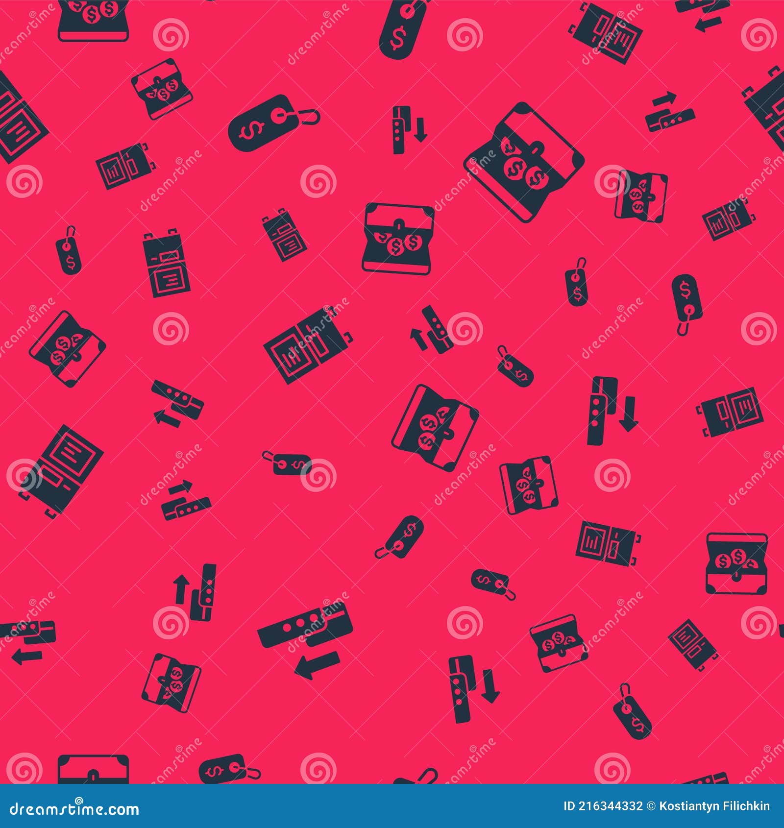 Set Pos Terminal, Price Tag with Dollar, ATM and Treasure Chest on ...