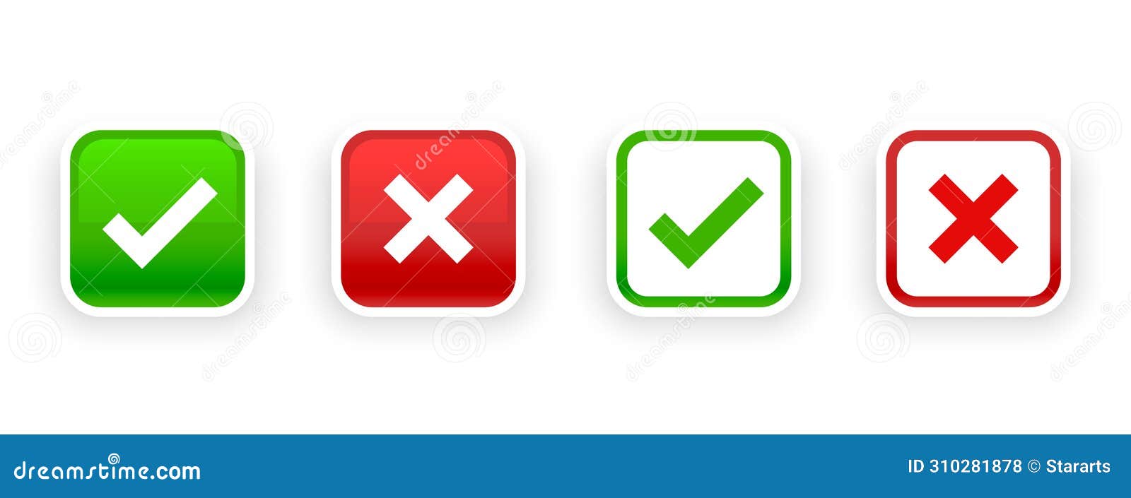 Set of Positive and Negative Checkmark Button Sign Design Stock ...