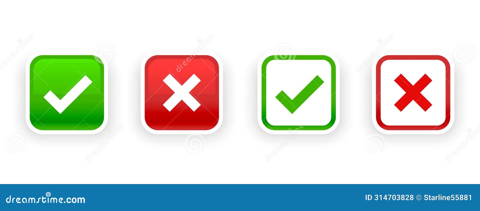 Set of Positive and Negative Checkmark Button Sign Design Stock Vector ...