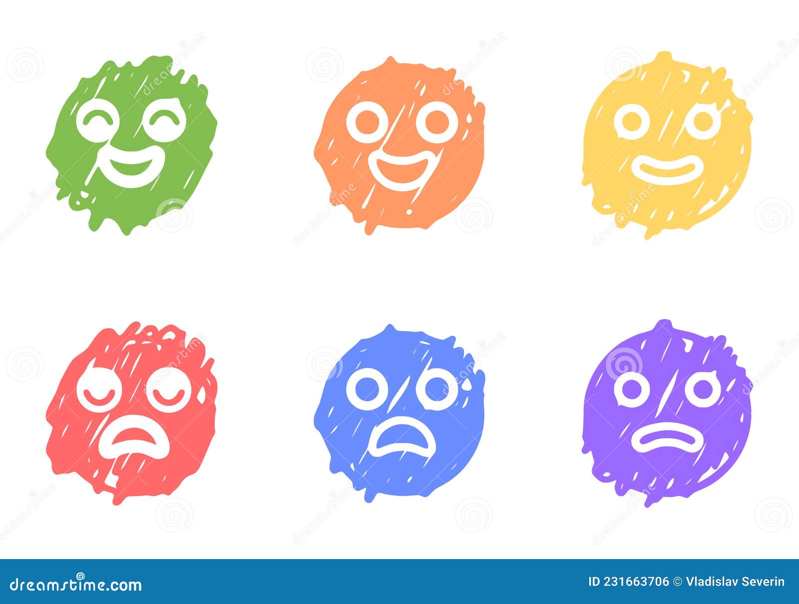 Set of Positive and Negative Emoticons in Doodle Style Stock ...