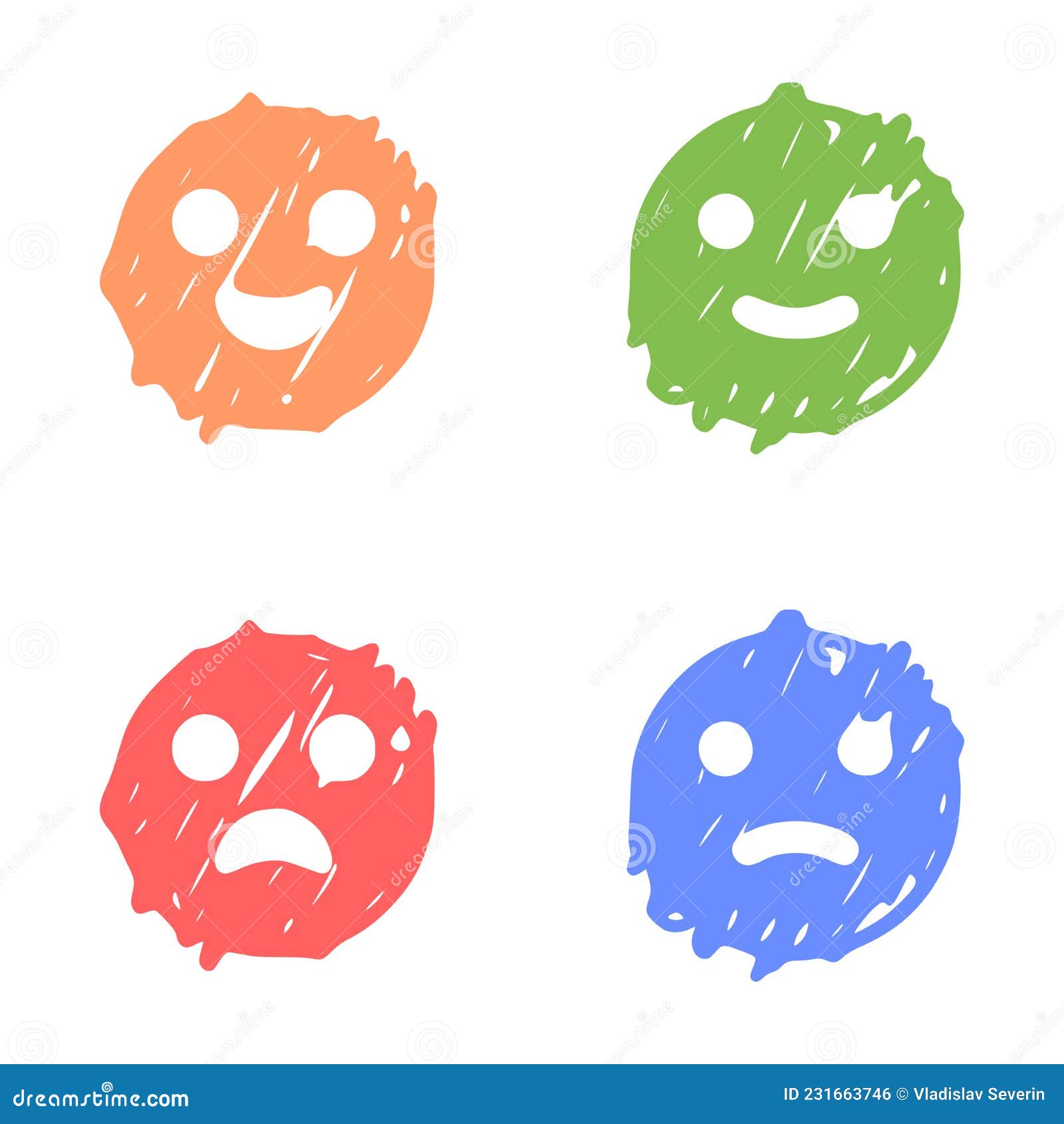 Set of Positive and Negative Emoticons in Doodle Style Stock Vector ...