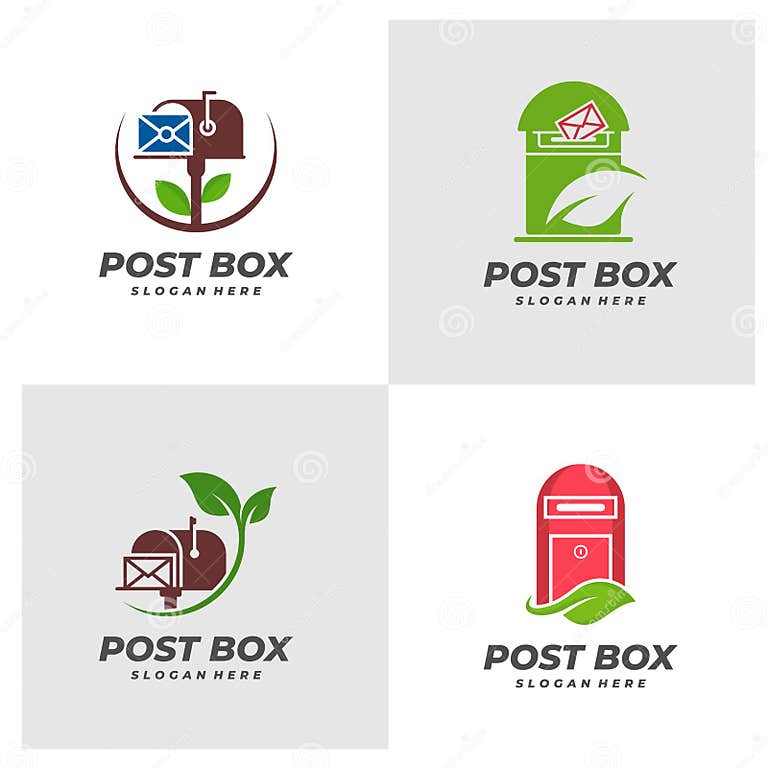 Set of Post Box with Leaf Logo Vector Template, Creative Post Box Logo ...