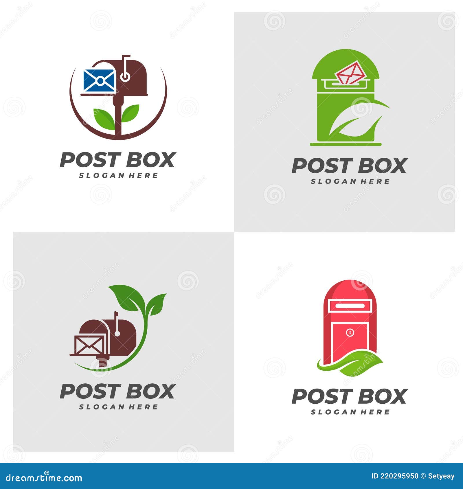 Set of Post Box with Leaf Logo Vector Template, Creative Post Box Logo ...