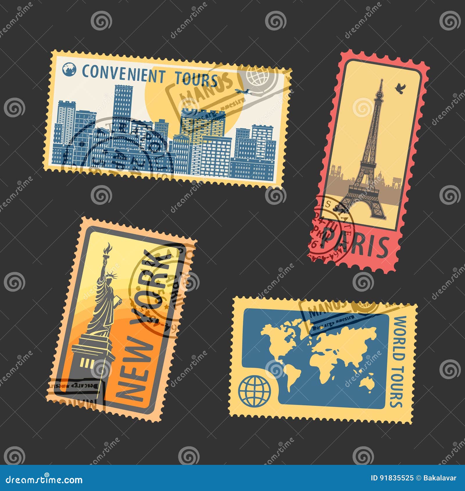 Set of Postage Stamps Vector Illustration Stock Illustration ...