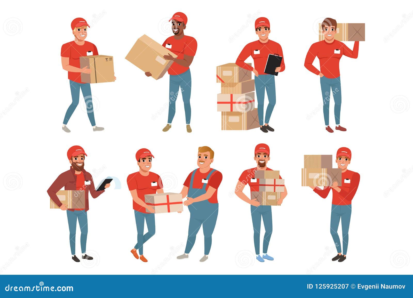 Set of Postal Workers in Different Poses. Courier or Delivery Service ...