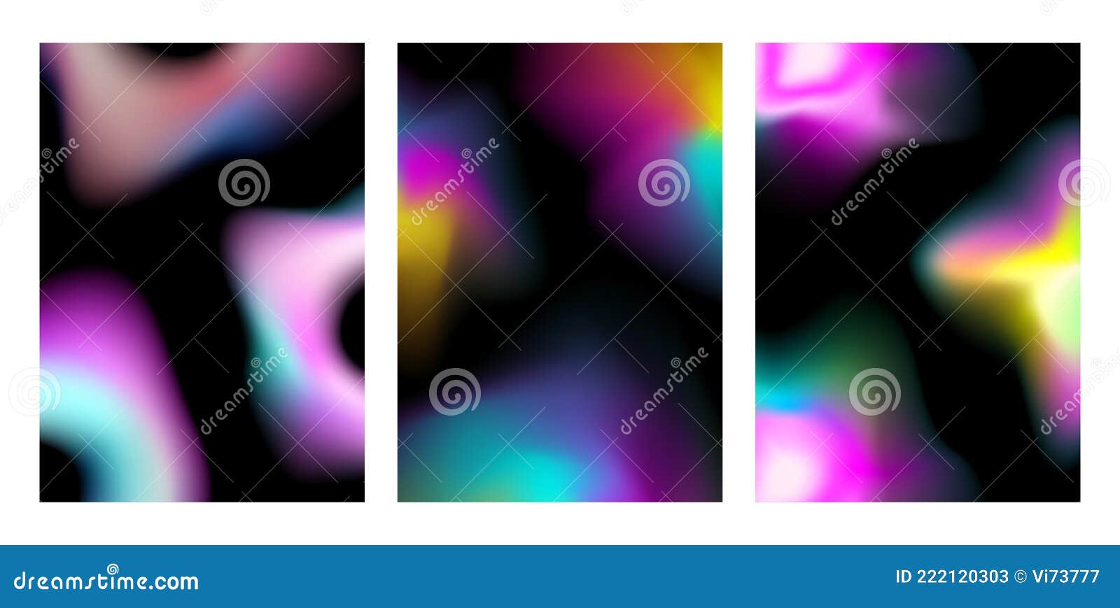 Set of Posters with Abstract Distorted Splashes on Black Background ...