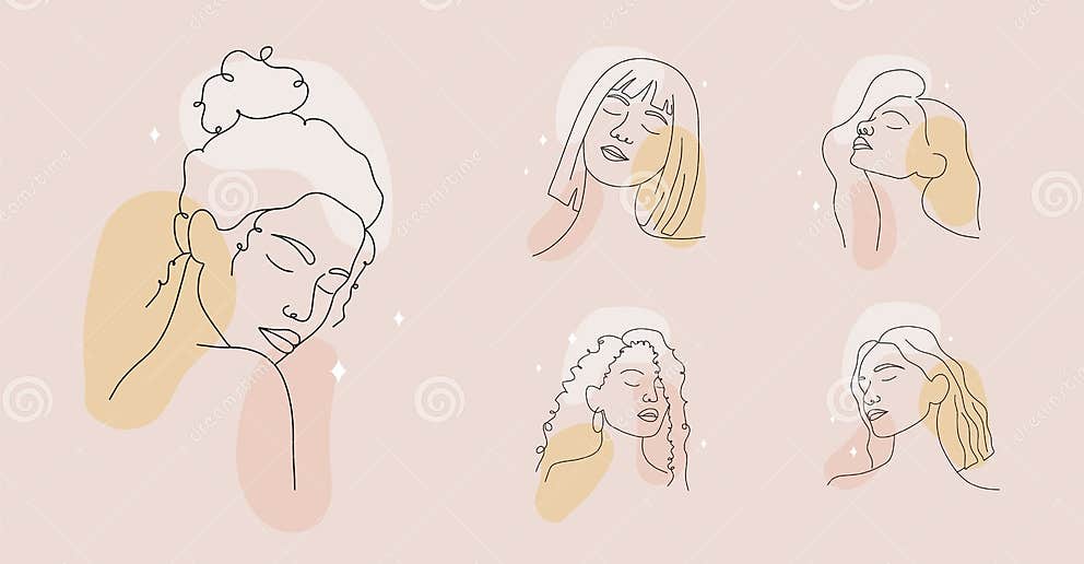 Set Of Posters With Abstract Woman Faces Minimalist Female Portraits