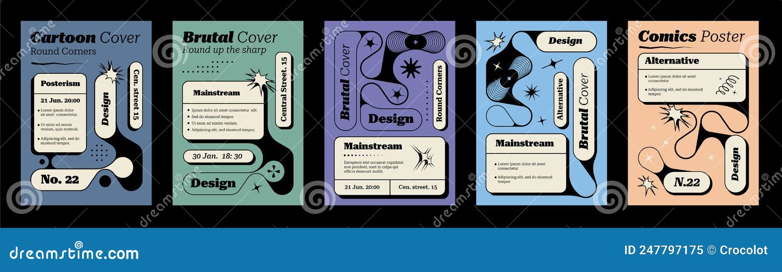 Set Of Posters With Brutalistic Forms. Speech Bubbles, Collection Of ...