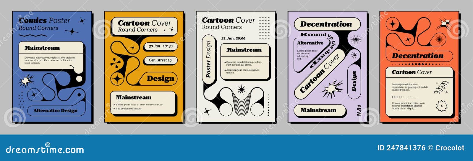 Set Of Posters With Brutalistic Forms. Speech Bubbles, Collection Of ...