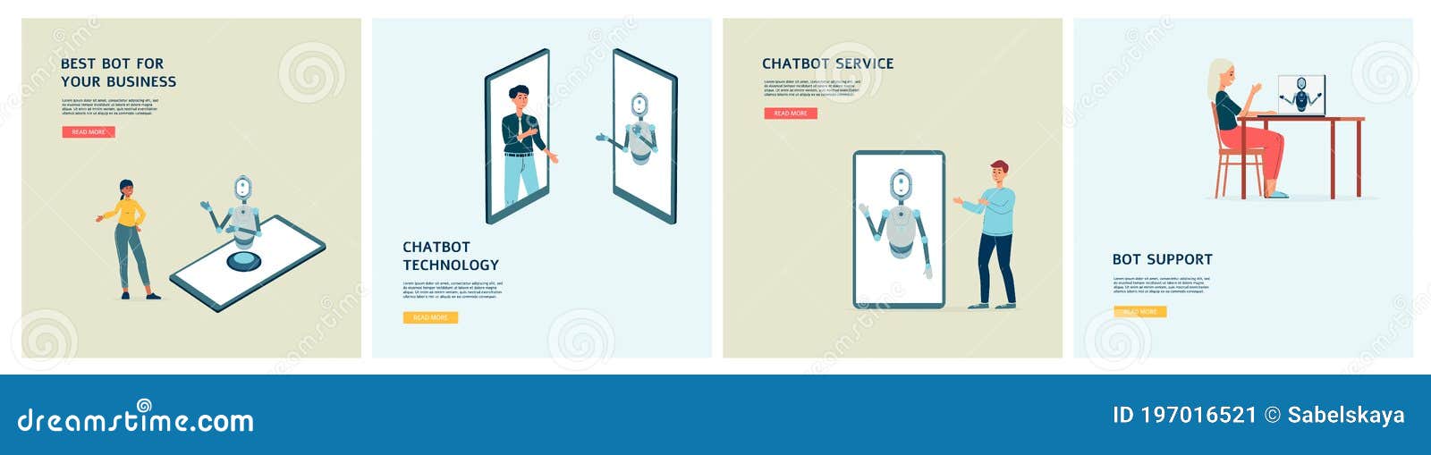 Set of Posters with Chatbot or Robot Virtual Assistance Flat Vector ...
