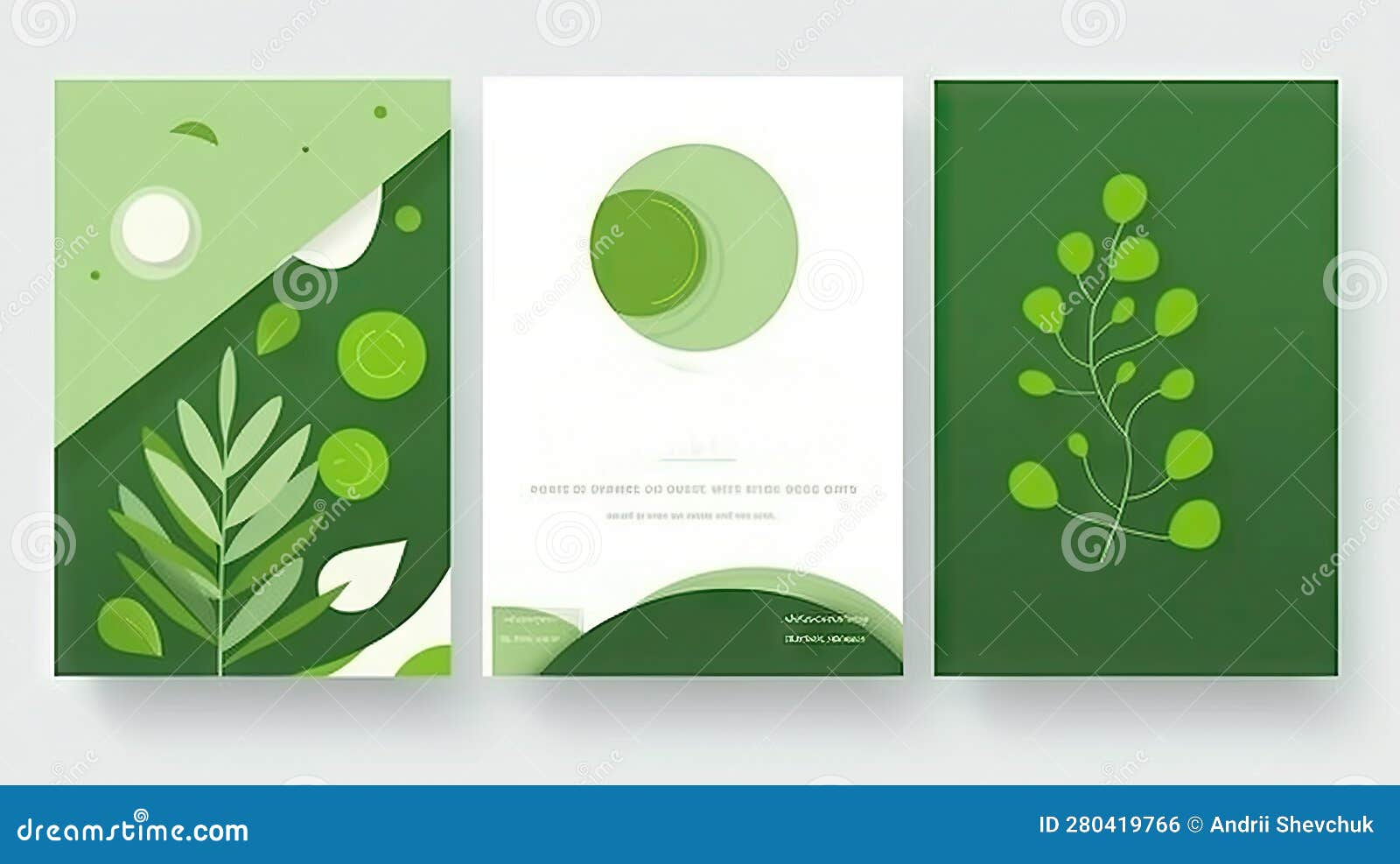 Set of Posters with Green Leaves and Abstract Shapes. Vector ...