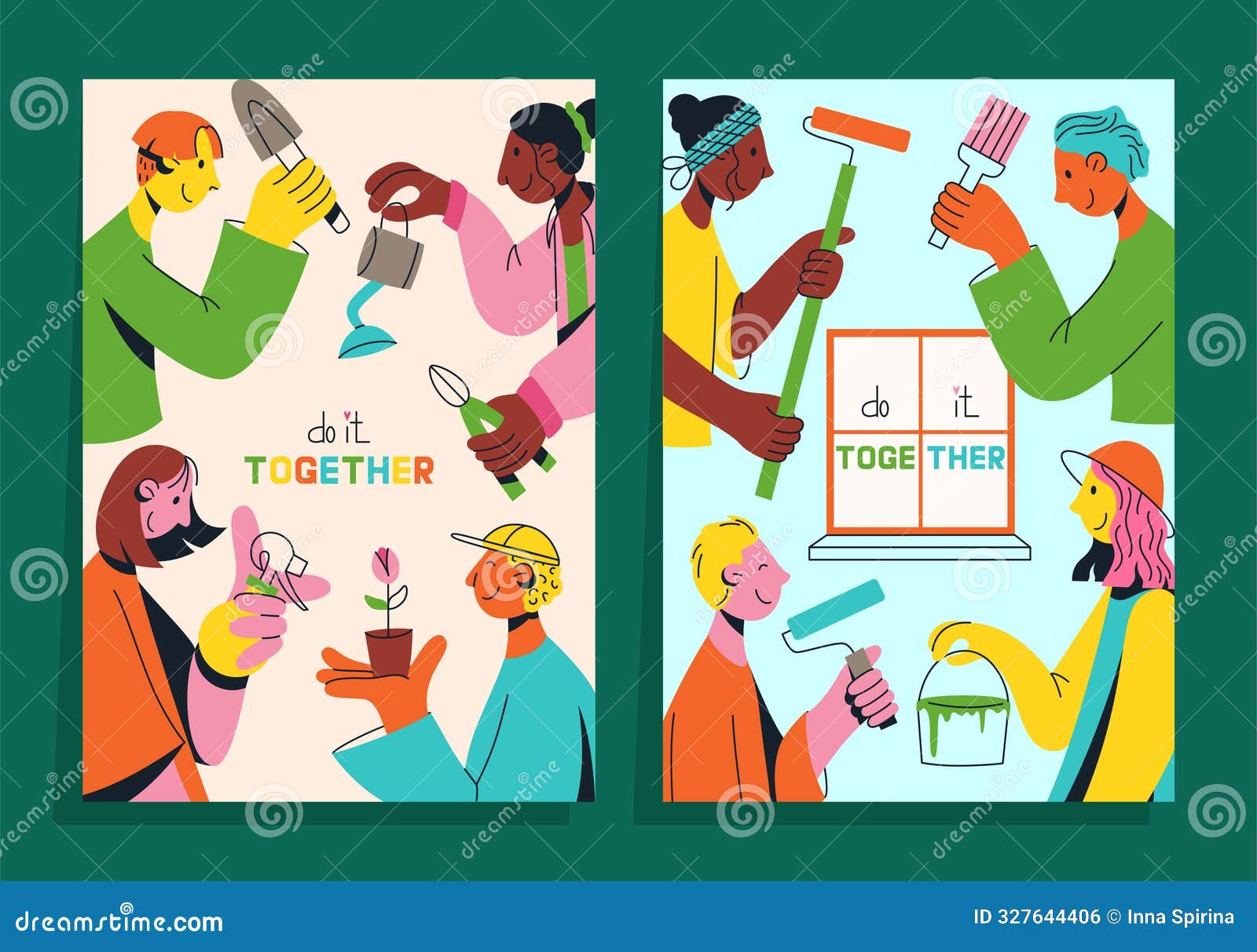Set of Posters with Multicultural Team of Young People Flat Vector ...