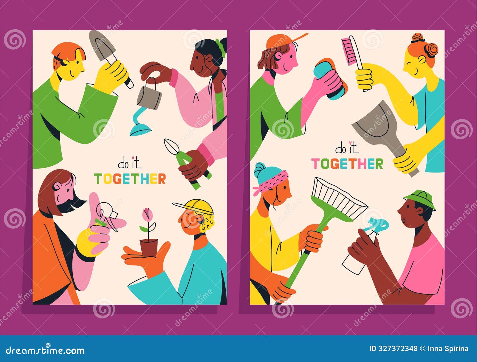 Set of Posters with Multicultural Team of Young People Flat Vector ...