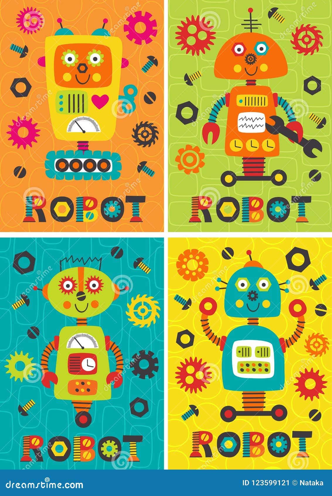Set of Posters with Robots Part 2 Stock Vector - Illustration of ...