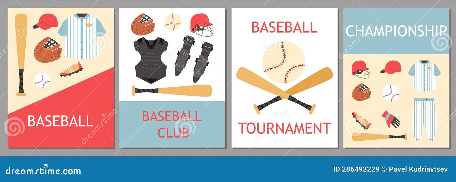 Set of Posters or Vertical Banners about Baseball Flat Style Stock ...