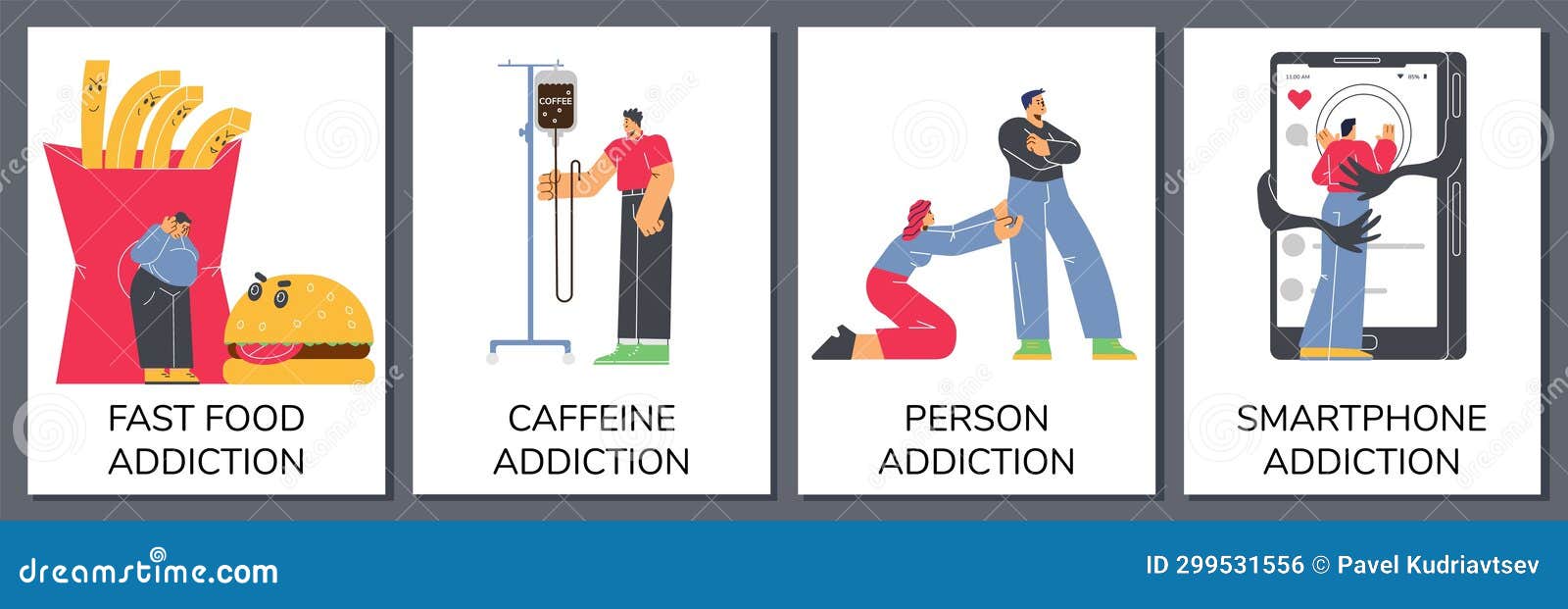 Set of Posters or Vertical Banners about Different Addictions Flat ...