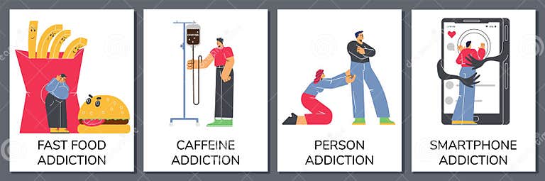 Set of Posters or Vertical Banners about Different Addictions Flat ...
