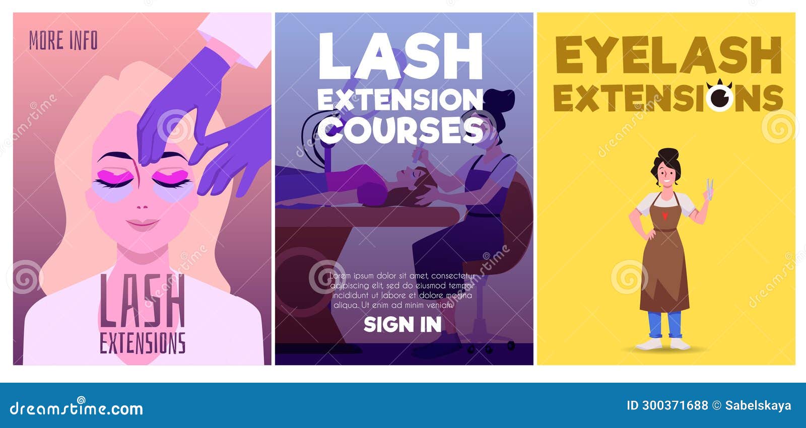 Set of Posters or Vertical Banners about Eyelash Extensions Flat Style ...